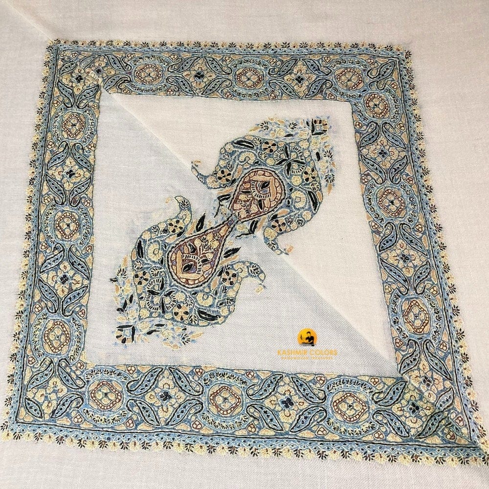 Arabian Style Natural White Hand Embroidered Ghutra Pure Cashmere